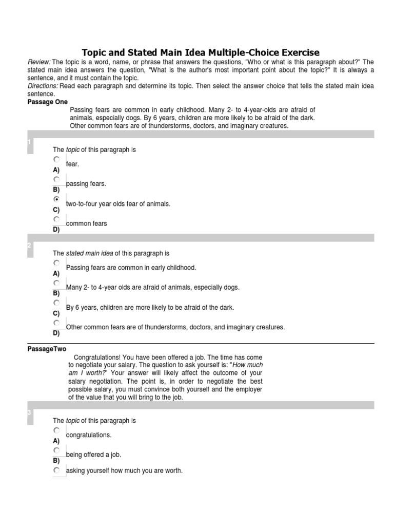 Mastering Topic Identification and Stated Main Idea Comprehension | PDF ...