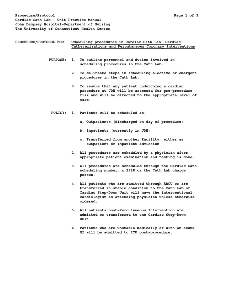 Scheduling Procedures Cath Lab | Percutaneous Coronary Intervention ...