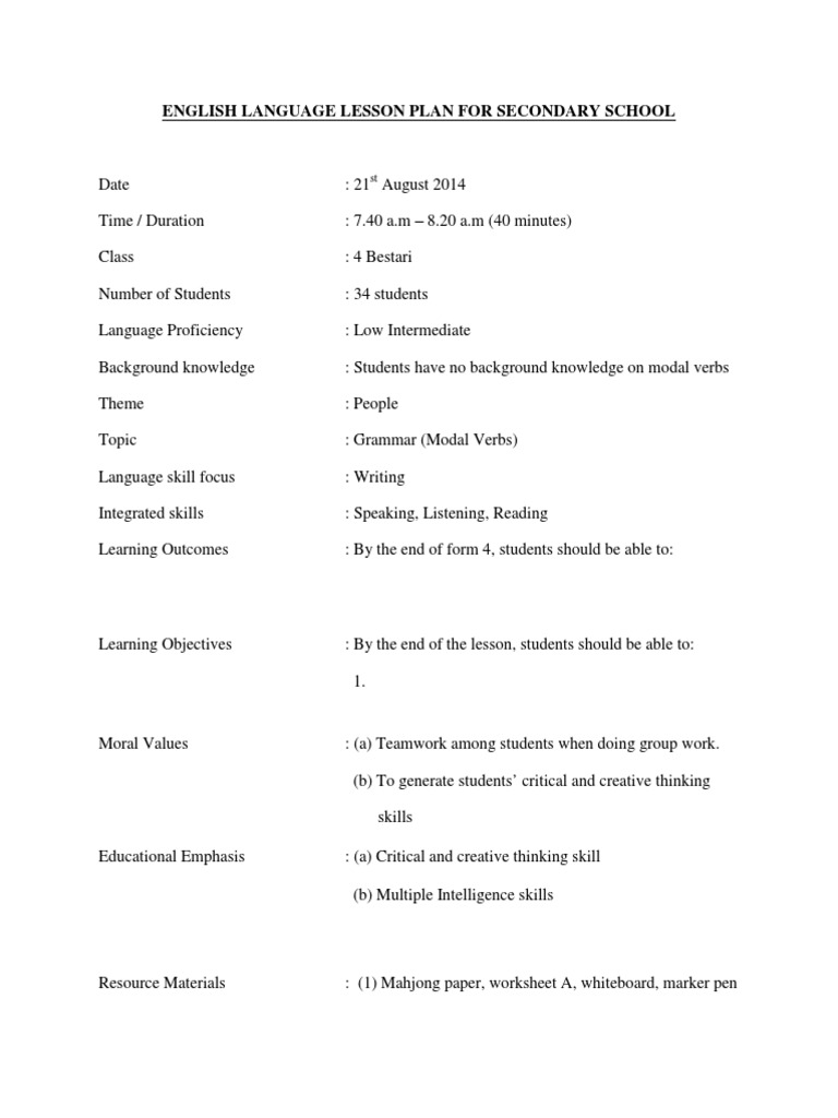 Modal Verbs | Lesson Plan | Learning | Free 30-day Trial | Scribd