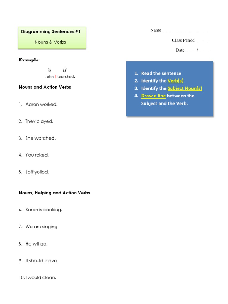Sentence Diagramming Practice Worksheets | PDF | Verb | Adjective