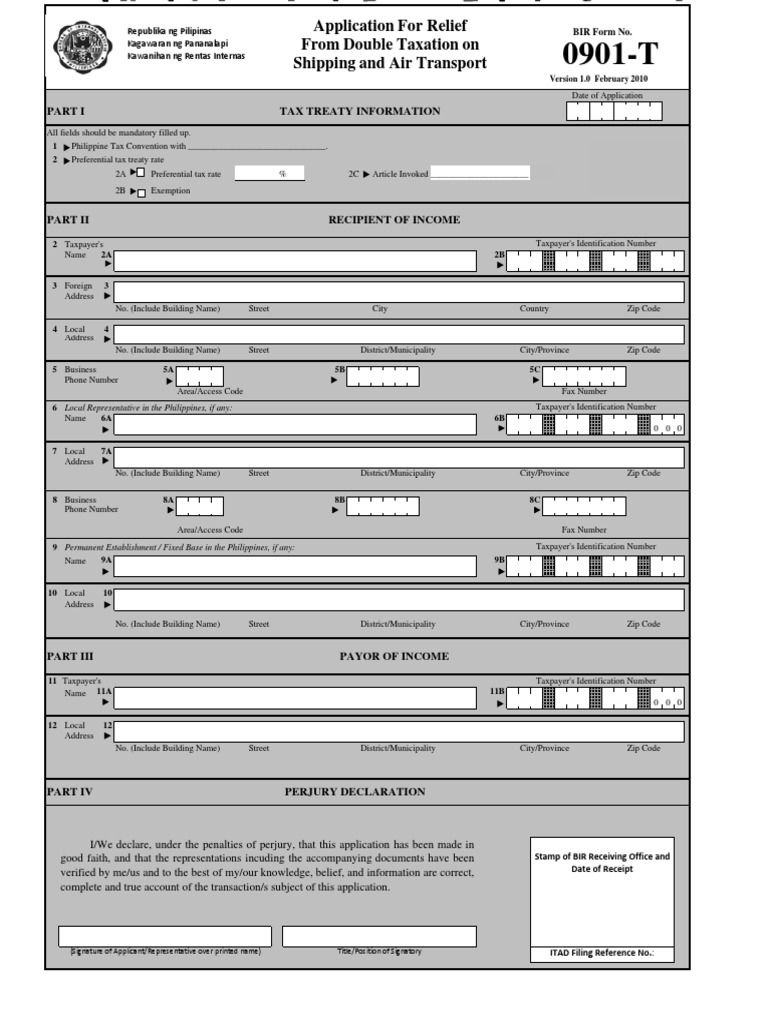 BIR Form No. 0901-T (Transport and Shipping) | Download Free PDF ...