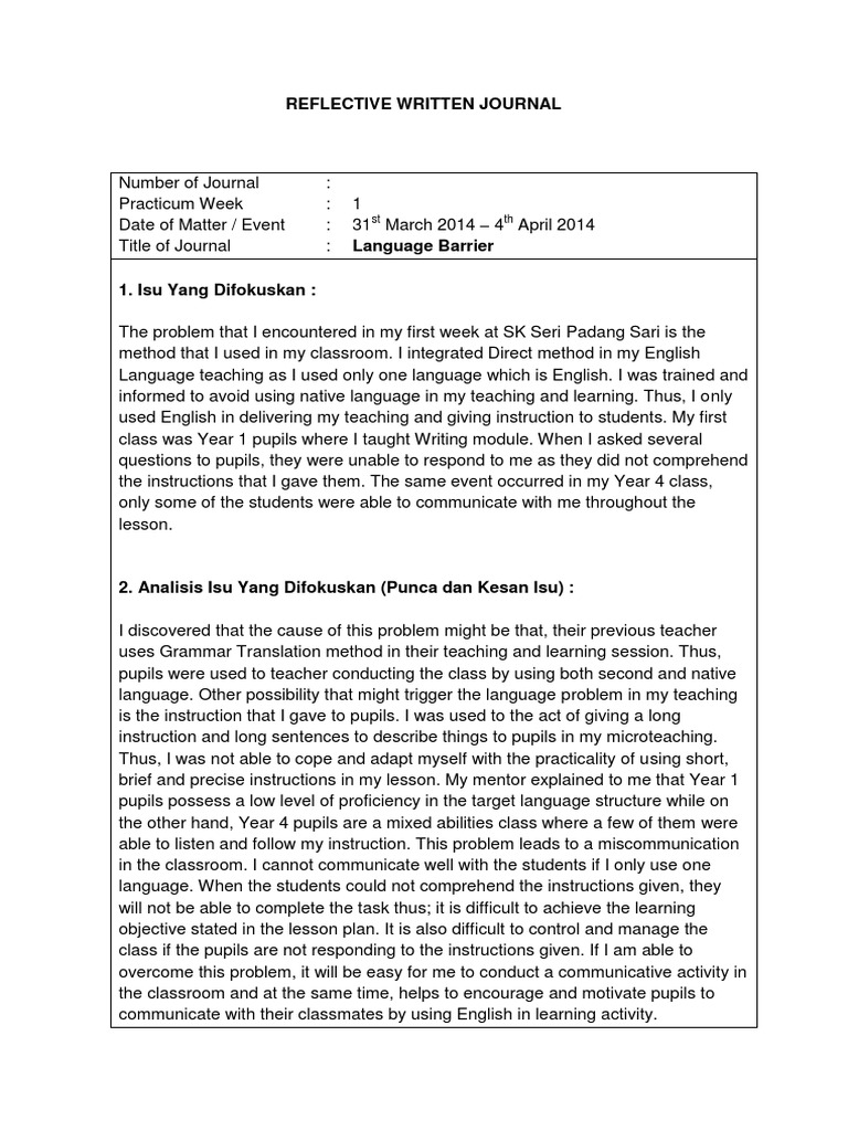 JOURNAL First Week Practicum | PDF | Second Language | Teachers