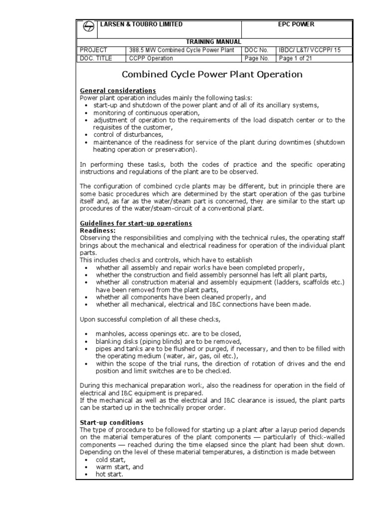 Combined Cycle Power Plant Operation Guide | PDF | Power Station | Steam