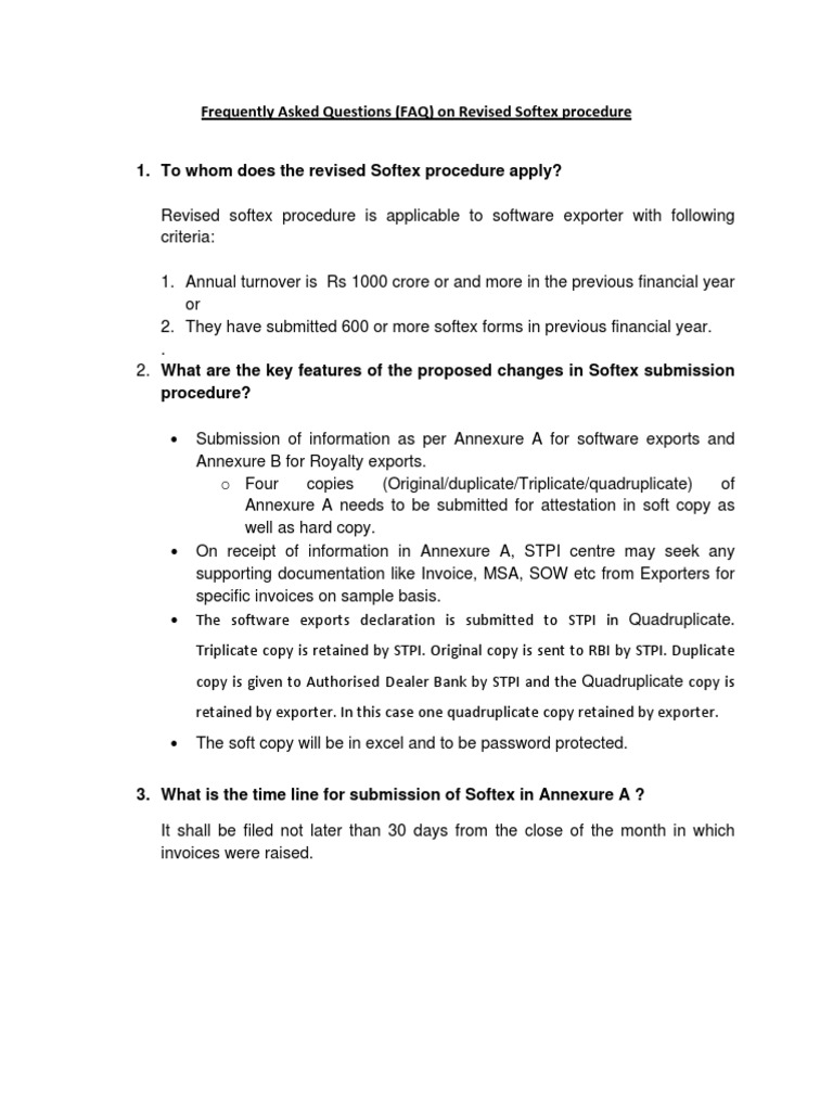 Frequently Asked Questions (FAQ) On Revised Softex Procedure | PDF | Email | Invoice