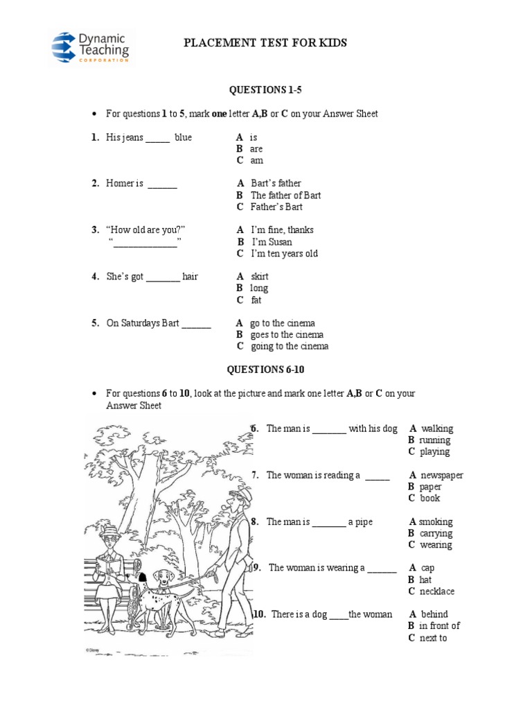 Placement Test For Kids | PDF