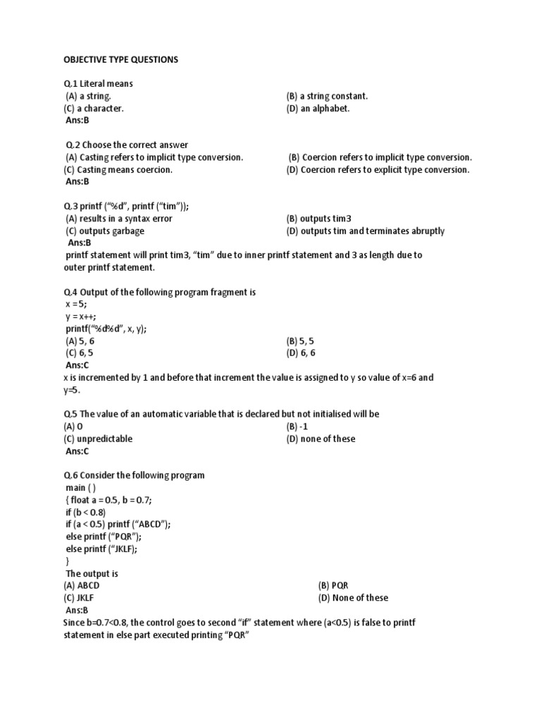 C Questions | PDF | C (Programming Language) | Control Flow