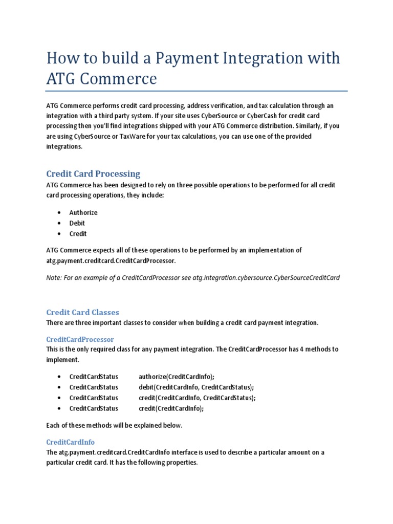 ATG Commerce Payment Integration Guide | PDF | Credit Card | Debit Card