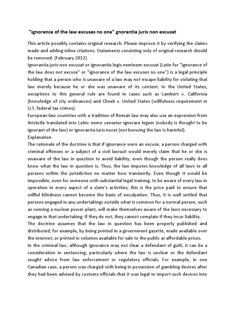 Ignorance of the Law Excuses No One | Common Law | Government