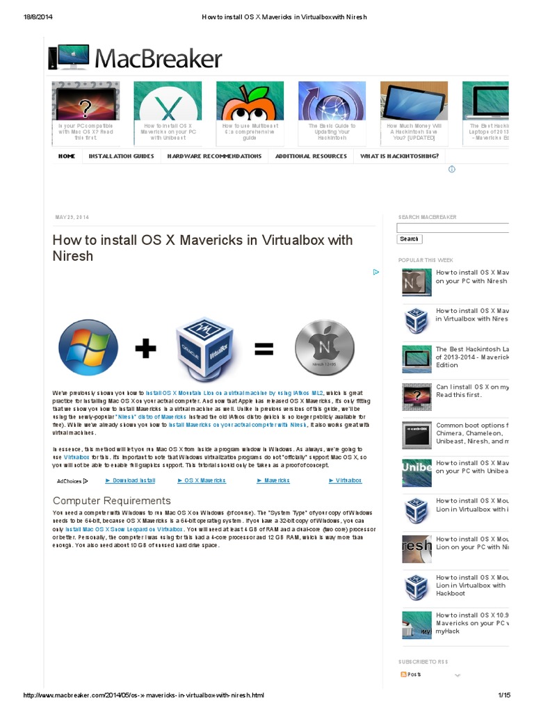 How To Install OS X Mavericks in Virtualbox With Niresh | PDF | Finder (Software) | 64 Bit Computing