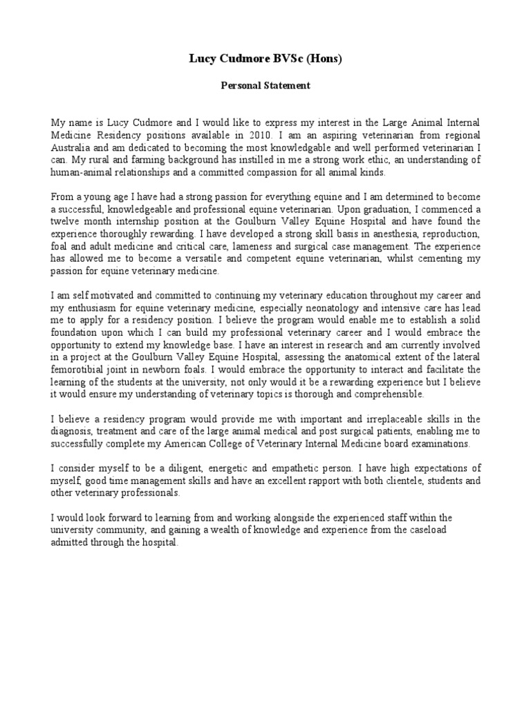 Lucy Cudmore Personal Statement | PDF | Veterinary Physician ...