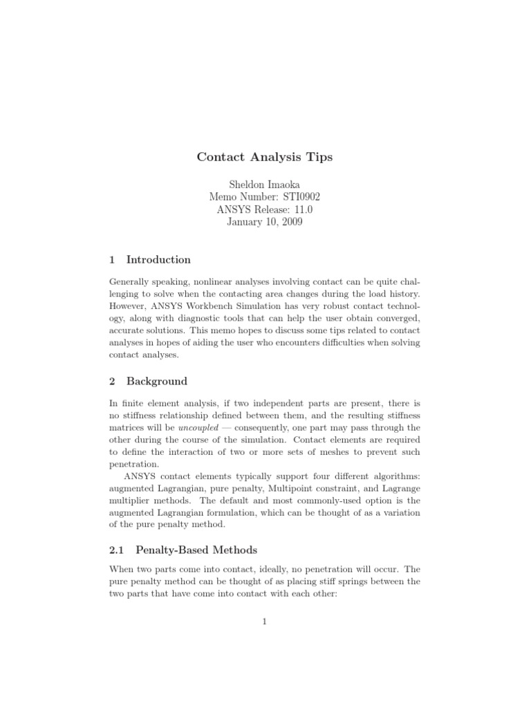 Contact Analysis Tips | PDF | Simulation | Nonlinear System