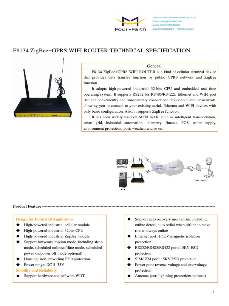 F8134 Zigbee+Gprs Wifi Router Technical Specification: General | PDF | Wi Fi ...