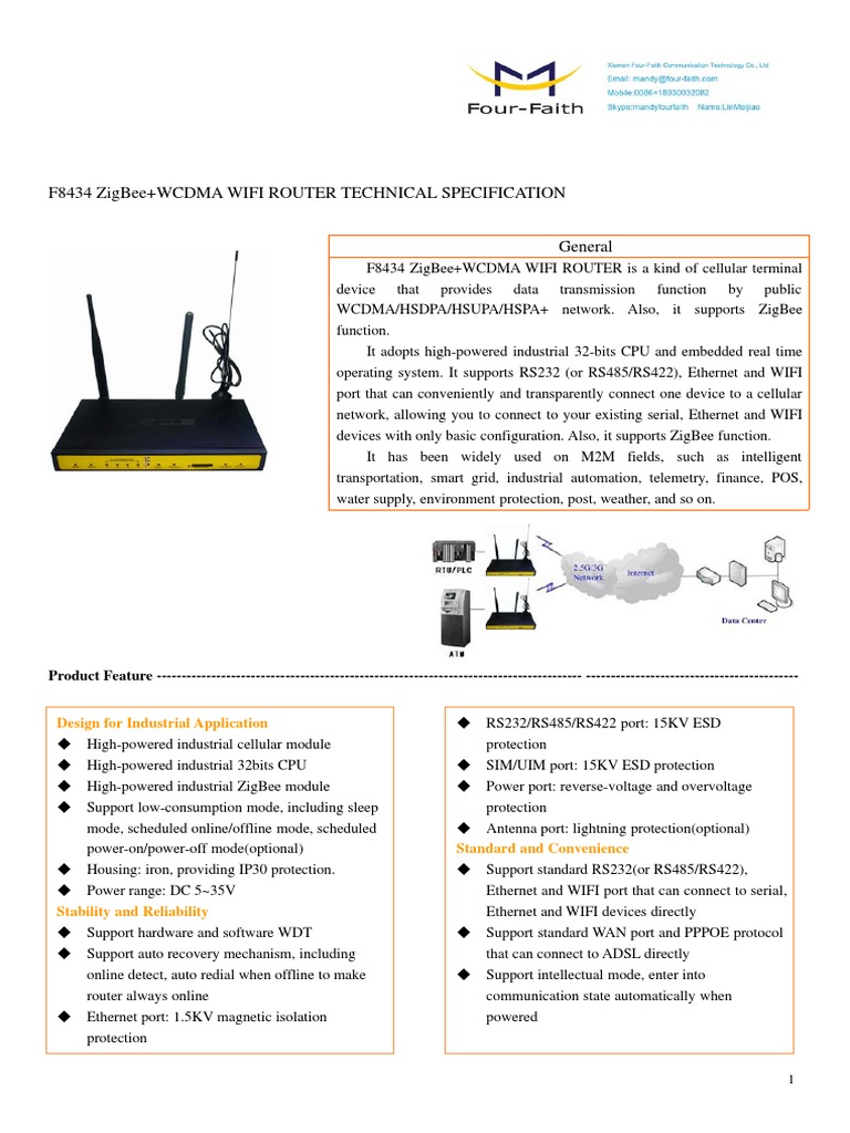 F8434 Zigbee+Wcdma Wifi Router Technical Specification | PDF | High ...