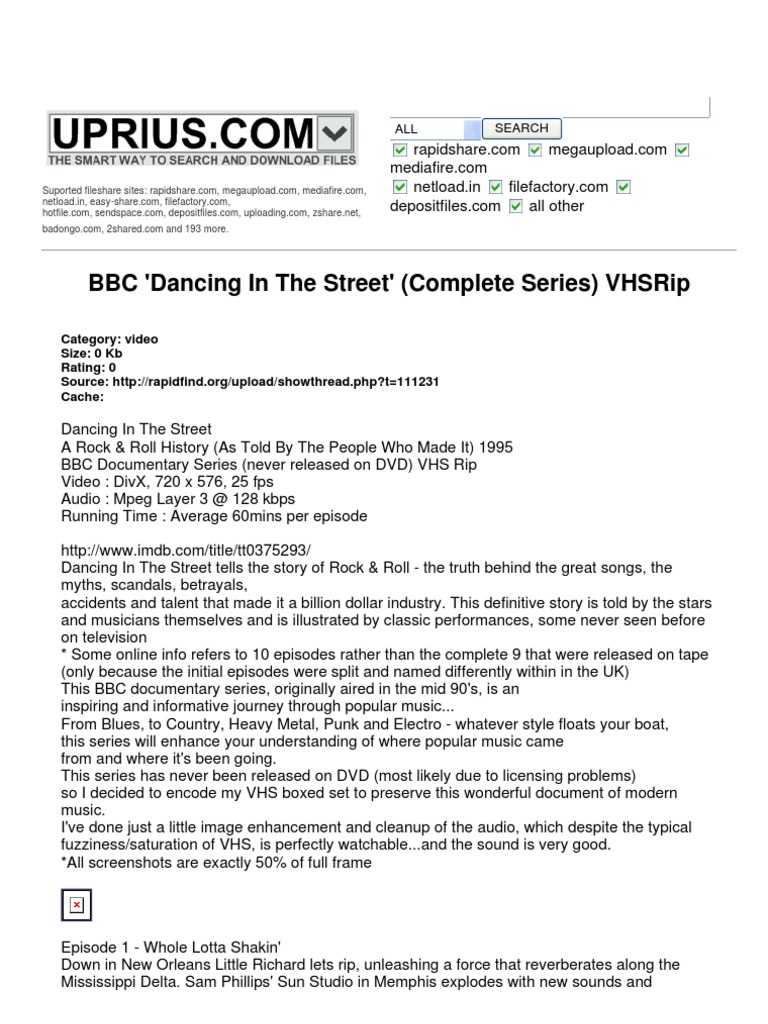 BBC 'Dancing in The Street' (Complete Series) VHSRip | PDF | Rock And ...