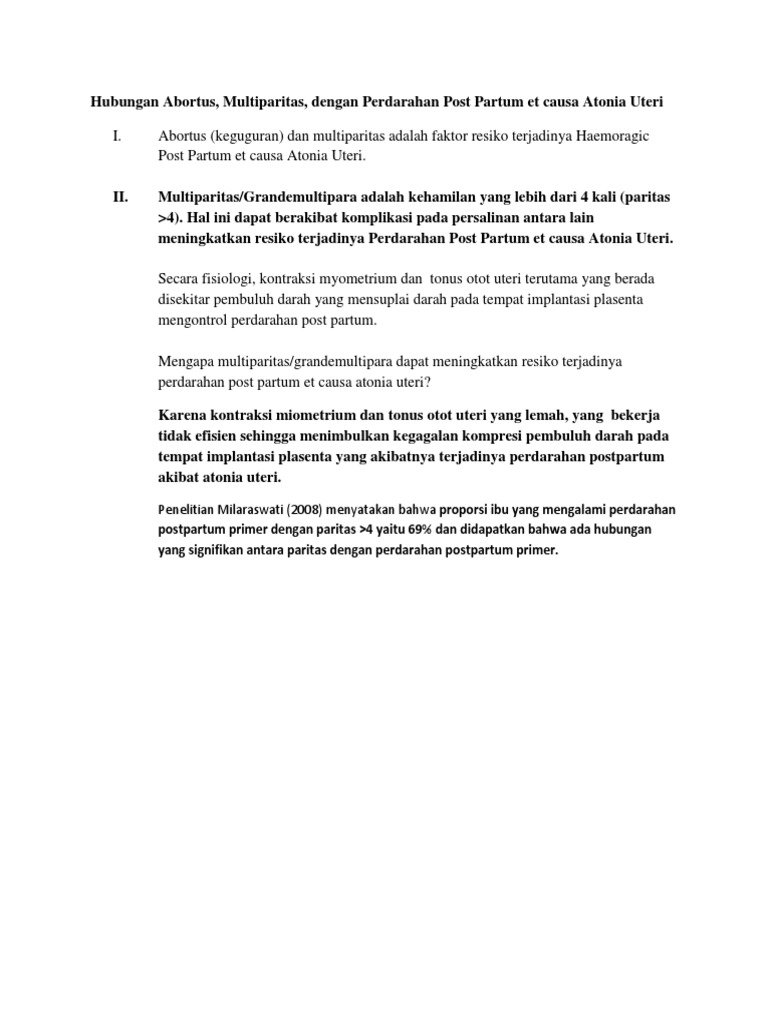 Risiko Perdarahan Postpartum dan Atonia Uteri | PDF