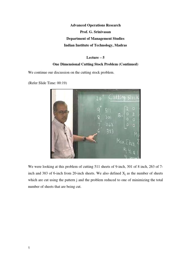 Advanced Operations Research Prof. G. Srinivasan Department of ...