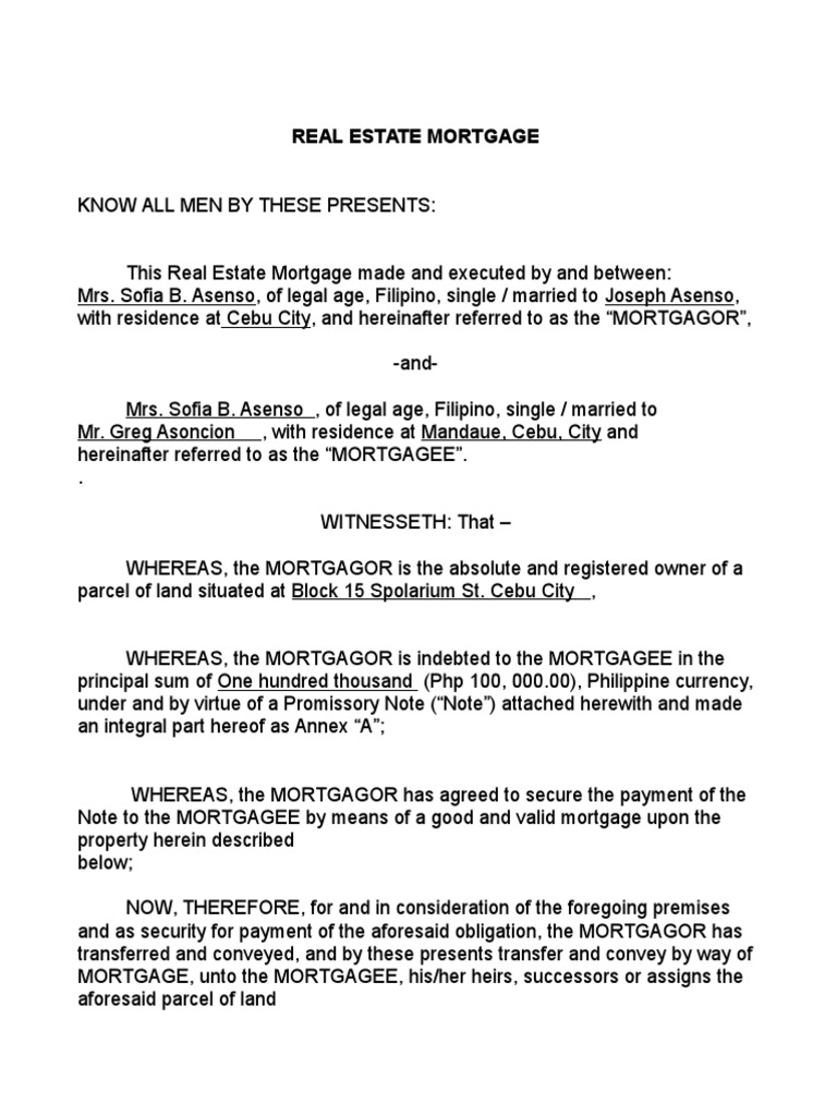 Real Estate Mortgage Agreement | PDF