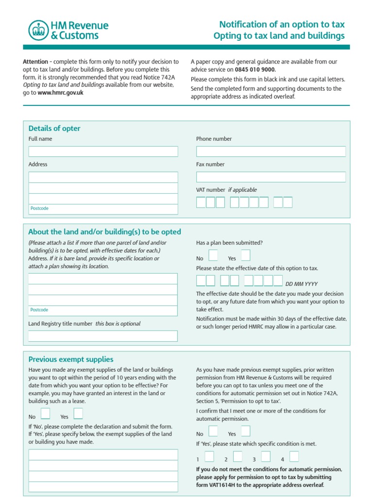 Notification of An Option To Tax Opting To Tax Land | PDF | Value Added ...