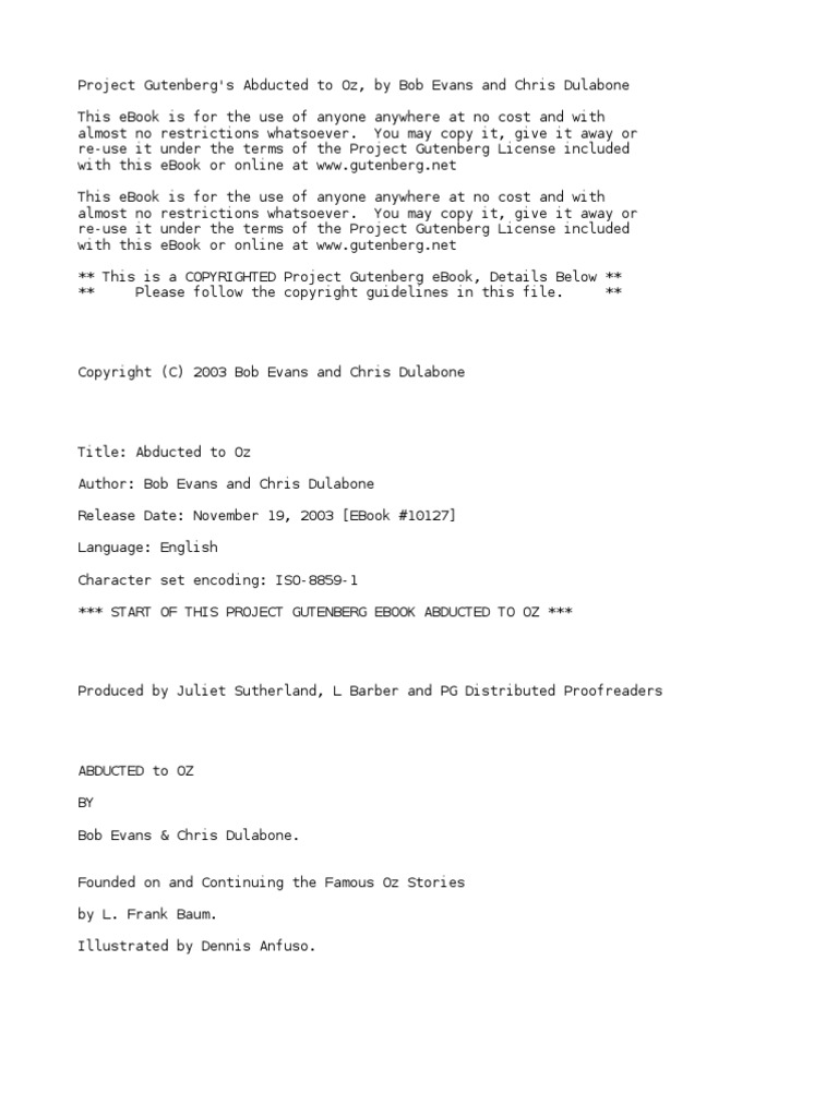 Abducted To Oz by Dulabone, Chris | PDF | Land Of Oz | Dorothy Gale