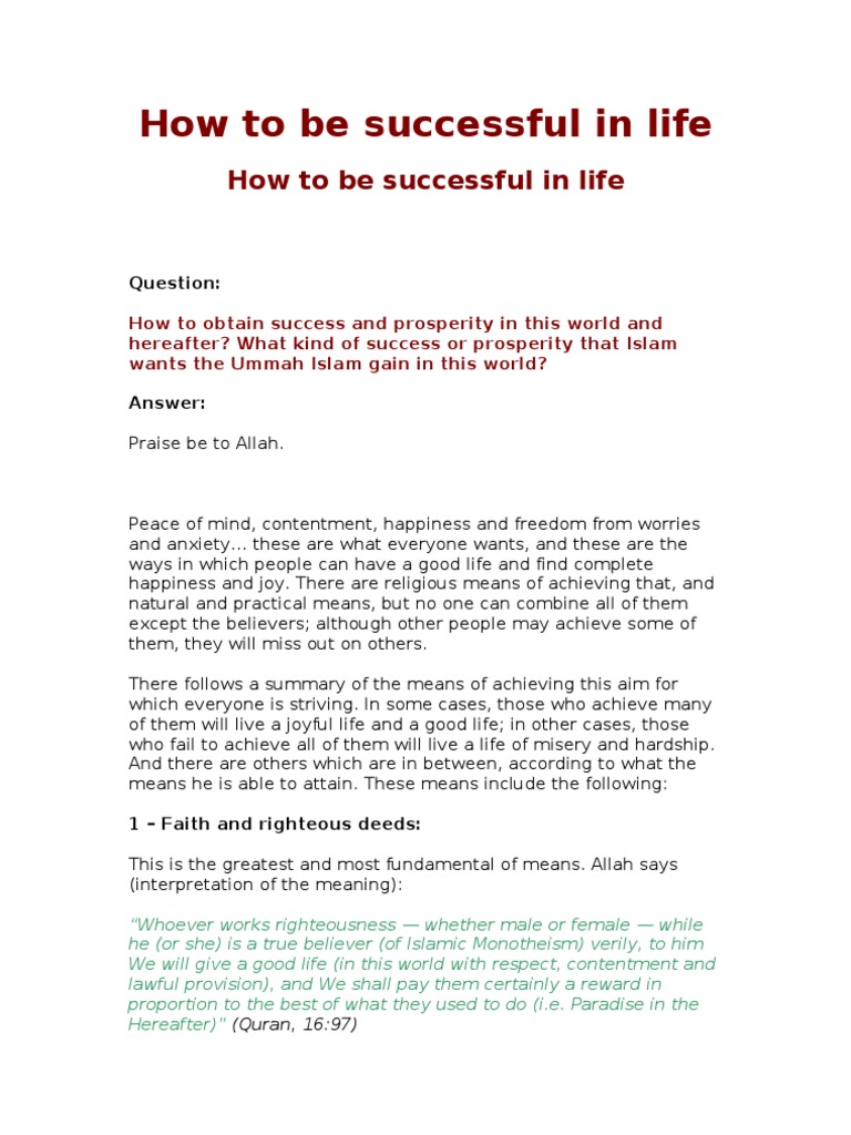 How To Be Sucessful in Life | PDF | Tawhid | Contentment