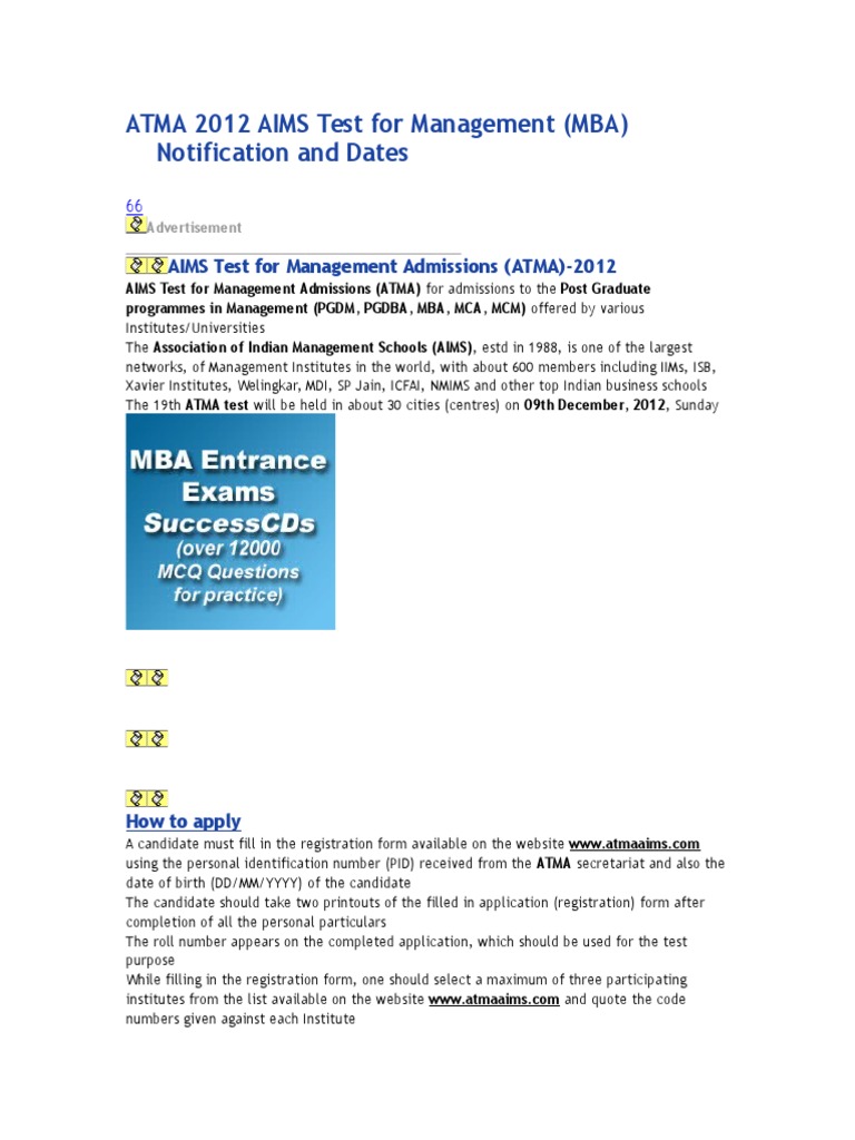 ATMA 2012 AIMS Test For Management | PDF | Service Industries | Business