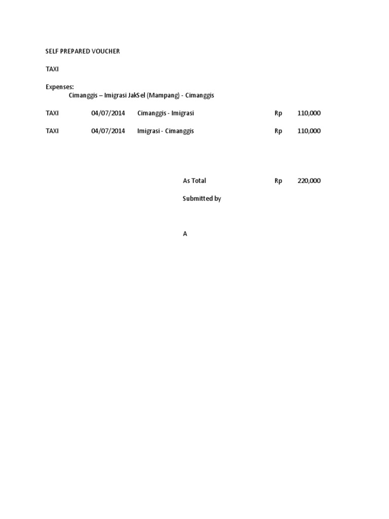 Self Prepared Voucher for Taxi & Car Allowance | PDF
