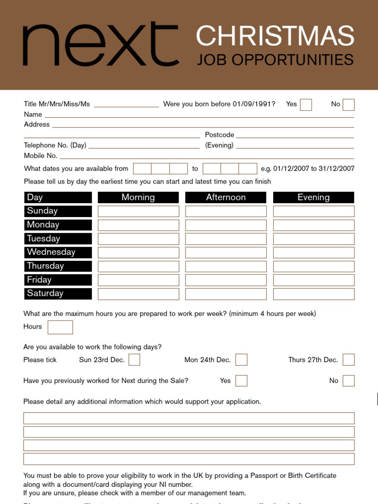 Christmas Job Application Form | PDF