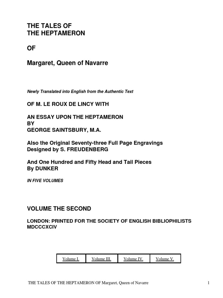 The Tales of The Heptameron, Vol. II. (Of V.) by Margaret, Queen of ...
