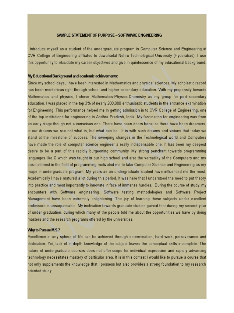 SOP for Master's in Software Engineering | PDF