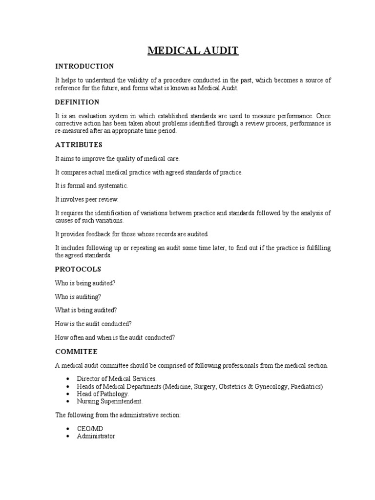 Medical Audit | PDF | Audit | Medical Record