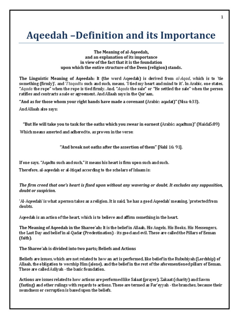 Aqeedah-Def and Importance | PDF | Tawhid | Quran