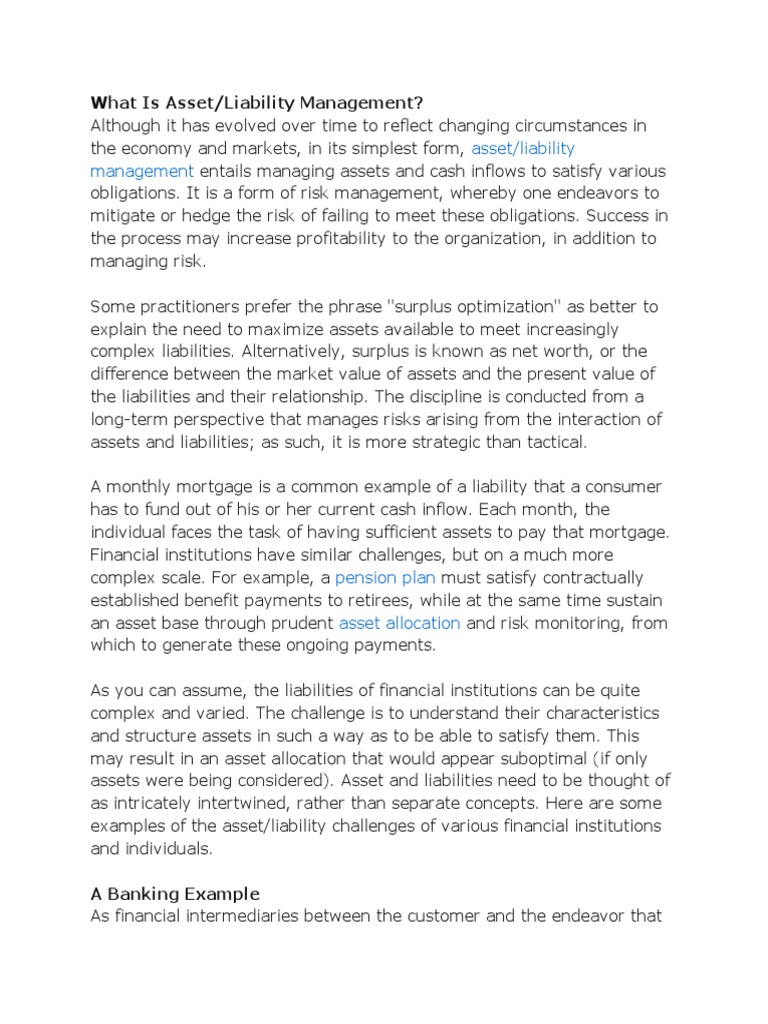 What Is Asset/Liability Management? | PDF | Banks | Interest
