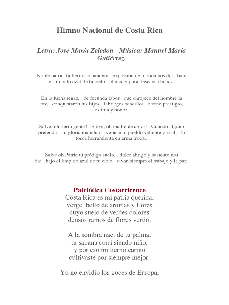 Himno Nacional de Costa Rica | PDF