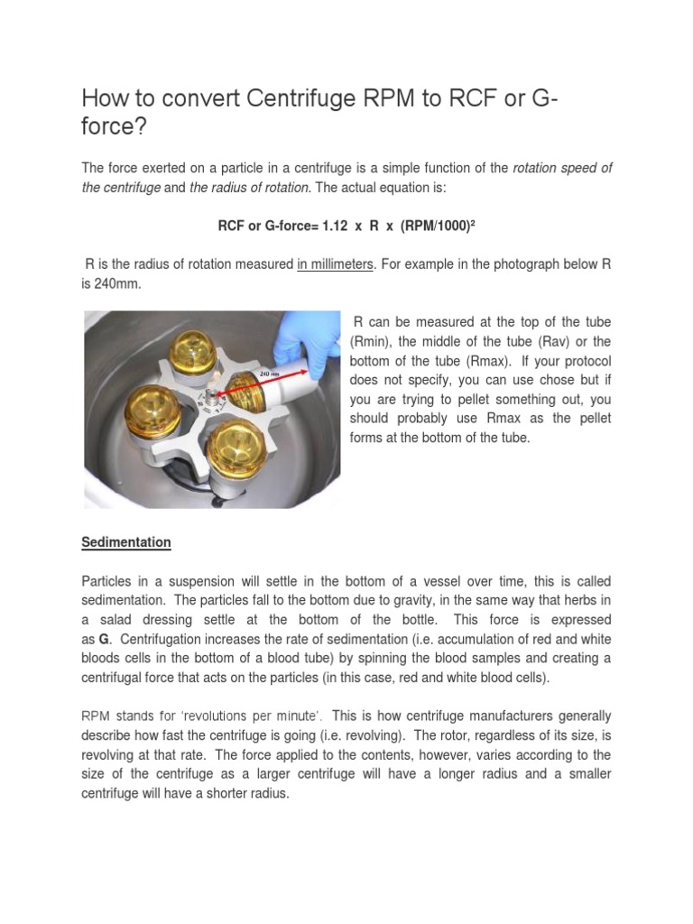 Centrifuge RPM To RCF or G | PDF | Centrifuge | Sedimentation