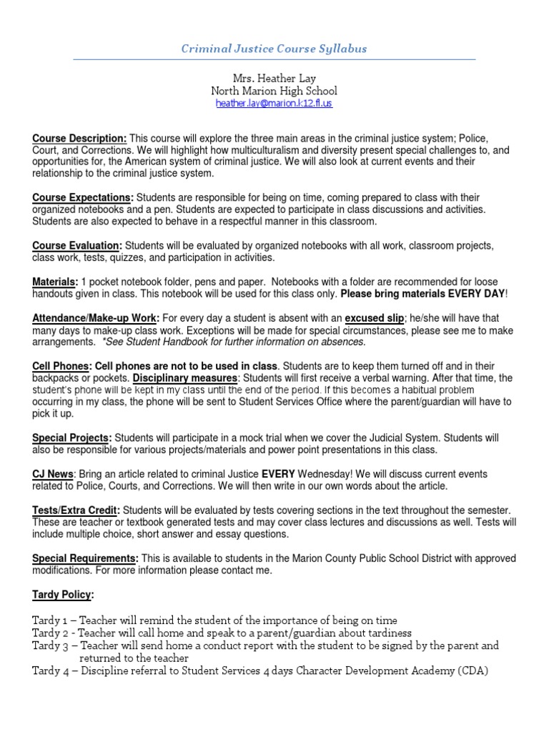 Criminal Justice Course Syllabus | PDF | Teachers | Schools