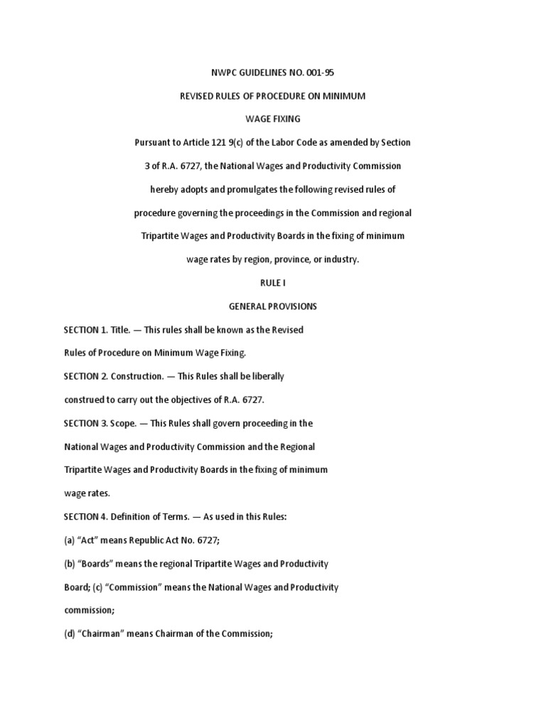 NWPC Guidelines No 001-95 | PDF | Minimum Wage | Employment