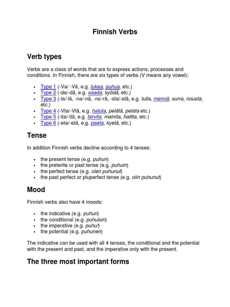 Finnish Verbs | PDF | Grammatical Tense | Verb