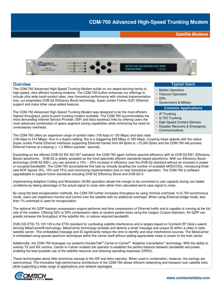 Comtech/EFData CDM-760 Modem | Download Free PDF | Modem | Data Compression
