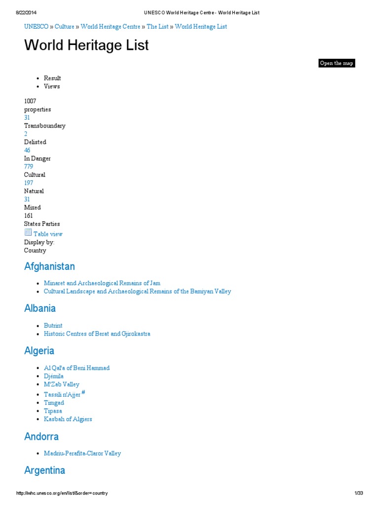 UNESCO World Heritage Centre - World Heritage List | PDF | World ...