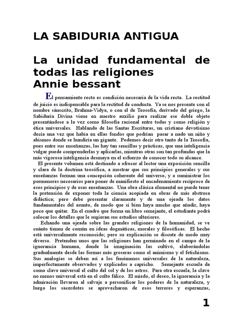 La Sabiduria Antigua Annie Besant | PDF | Reencarnación | neoplatonismo