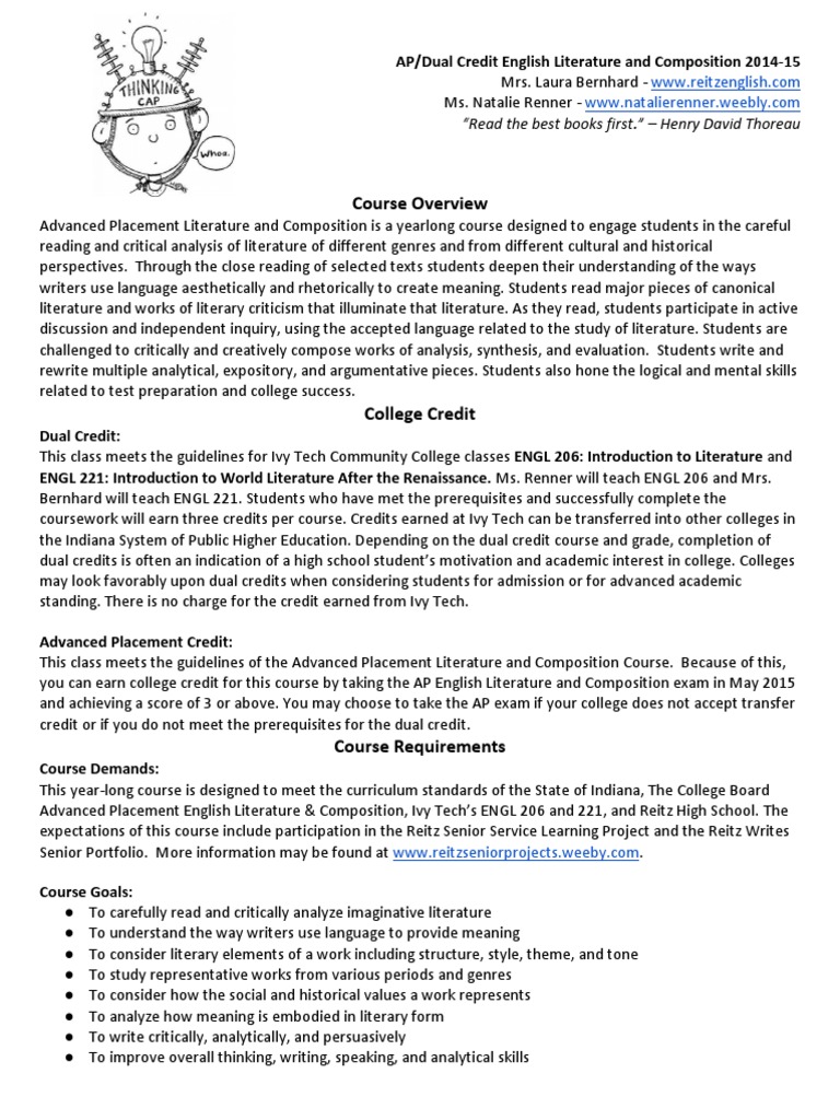 AP/Dual Credit Literature Course Overview | PDF | Advanced Placement ...