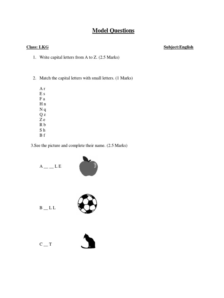 LKG - English Model Questions | PDF