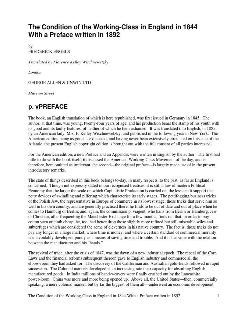 The Condition of The Working-Class in England in 1844with A Preface ...