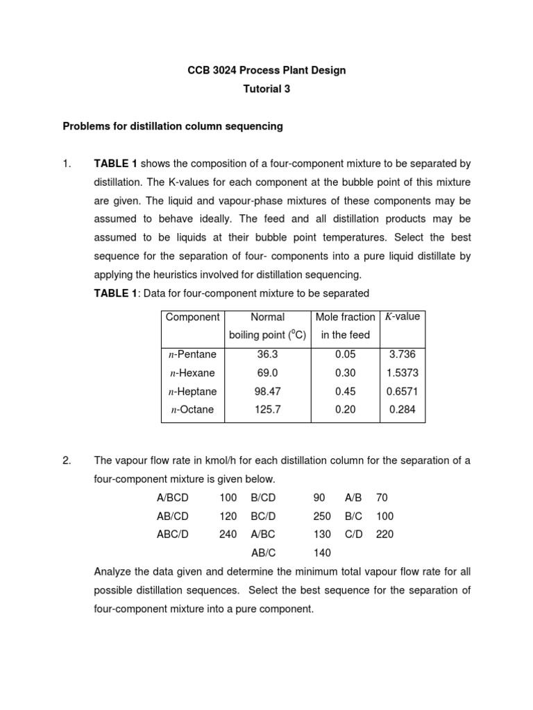 Problems For Distillation Column Sequencing - Tutorial - 3 | PDF ...