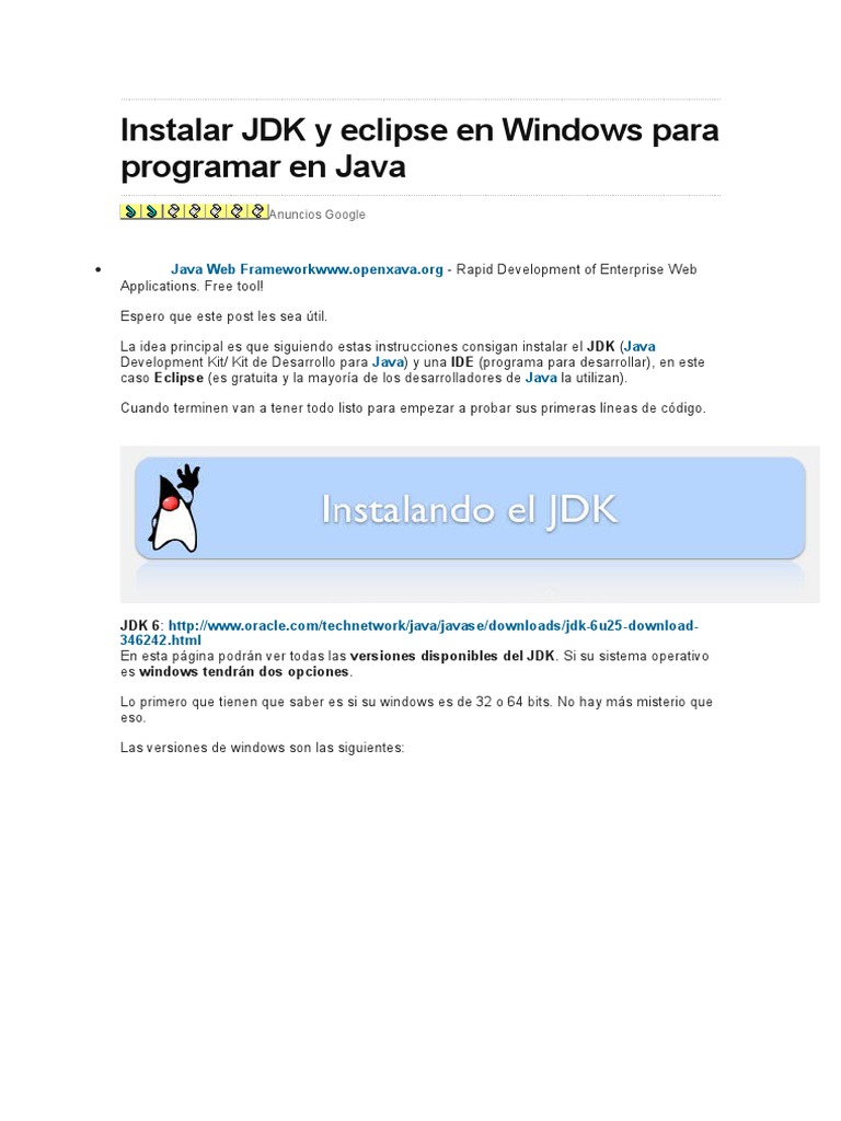 Instalar JDK y Eclipse en Windows para Programar en Java | PDF | Eclipse (software) | Java ...