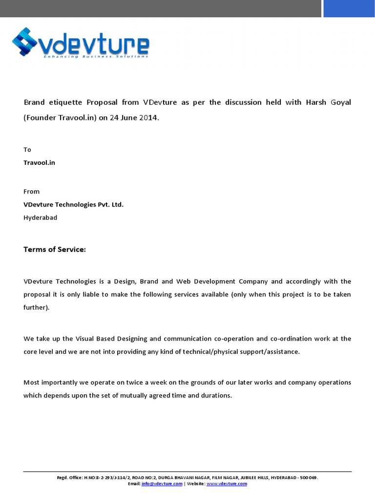 Brand Etiquette Proposal From Vdevture As Per The Discussion Held With ...