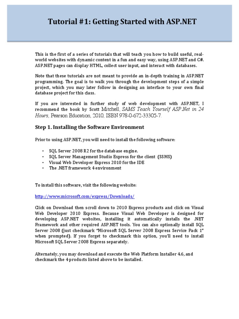 Tutorial #1: Getting Started With ASP - NET: Hours, Pearson Education, 2010, ISBN 978-0-672 ...