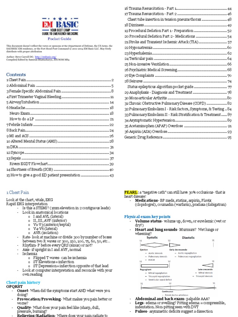 EM Basic - Pocket Guide | PDF | Miscarriage | Headache