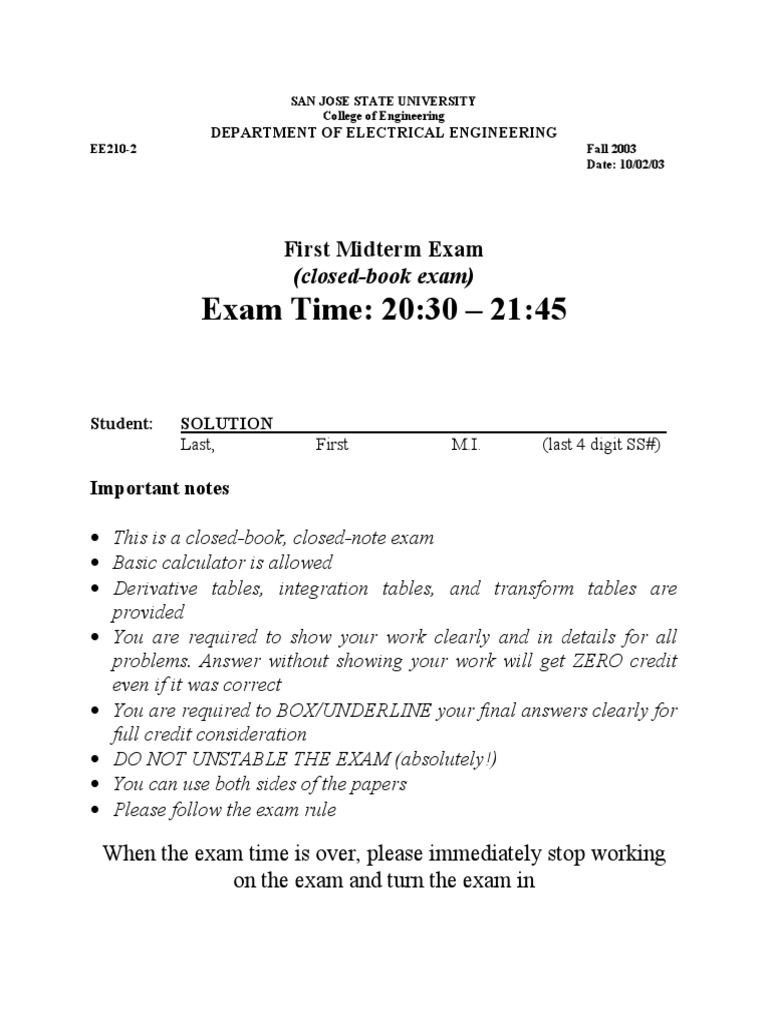 Sample Exam 1 EE 210 | PDF | Signal (Electrical Engineering ...