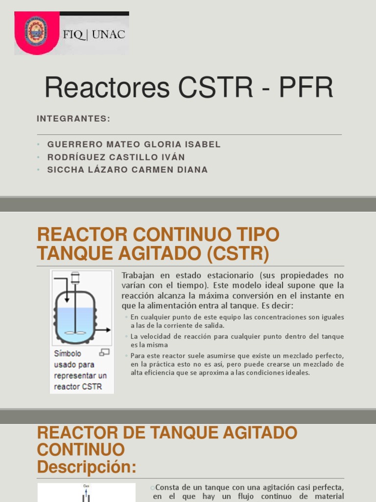 Reactores CSTR - PFR | PDF | Reactor Quimico | Química Física